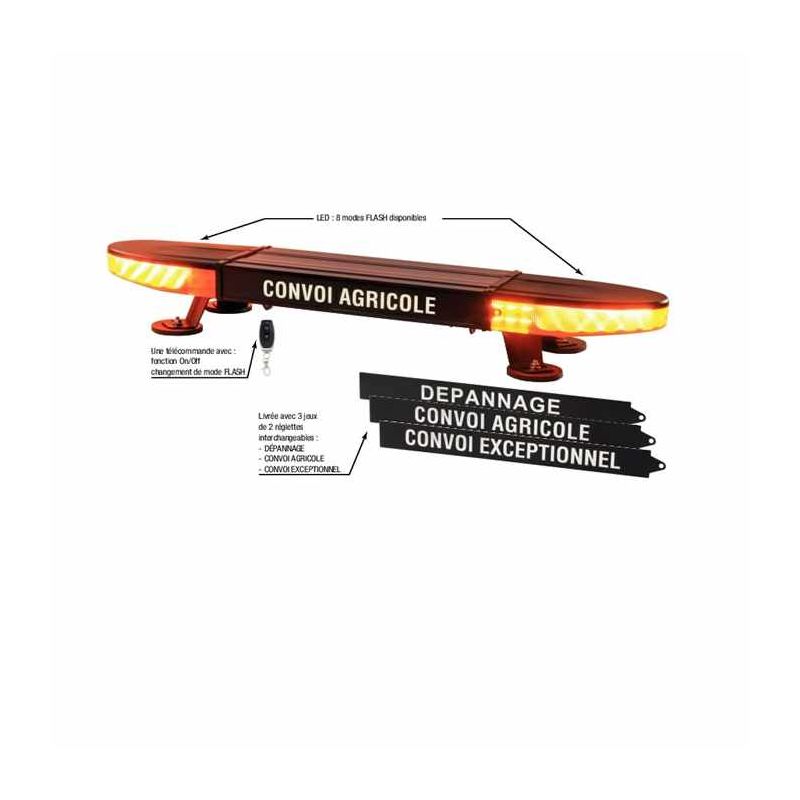 Rampe de signalisation LED 12/24V 100cm magnétique rechargeable - Pièc...
